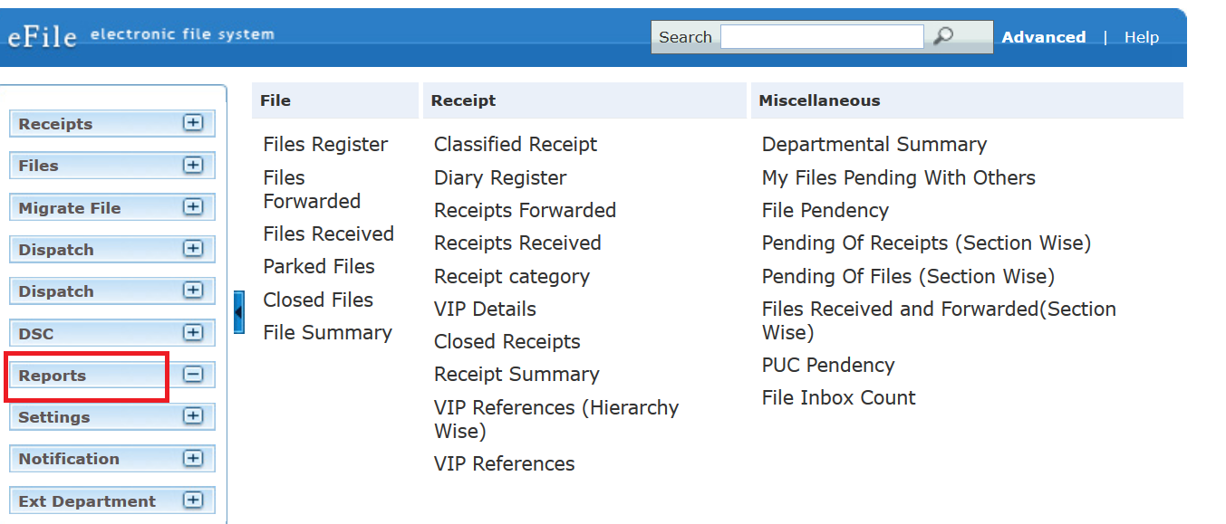 eOffice - Types of Reports